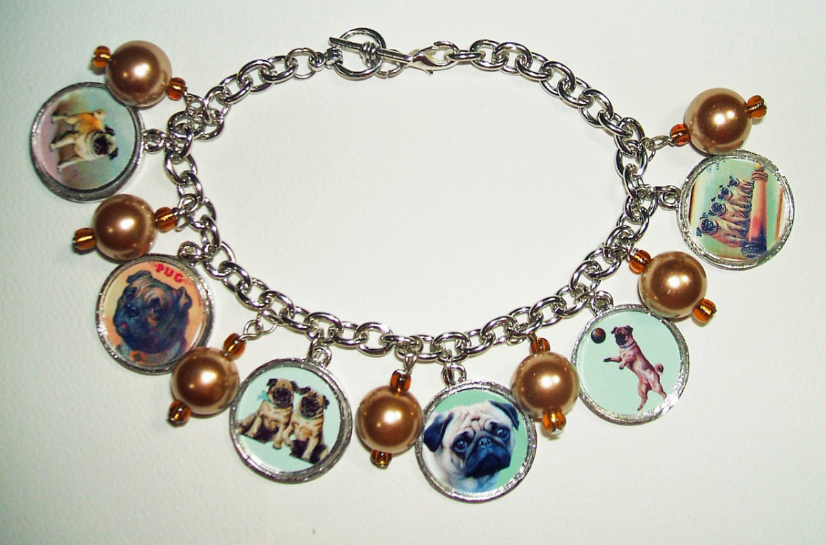 Pug Dogs Charm Bracelet Vintage Images Altered Art on Luulla